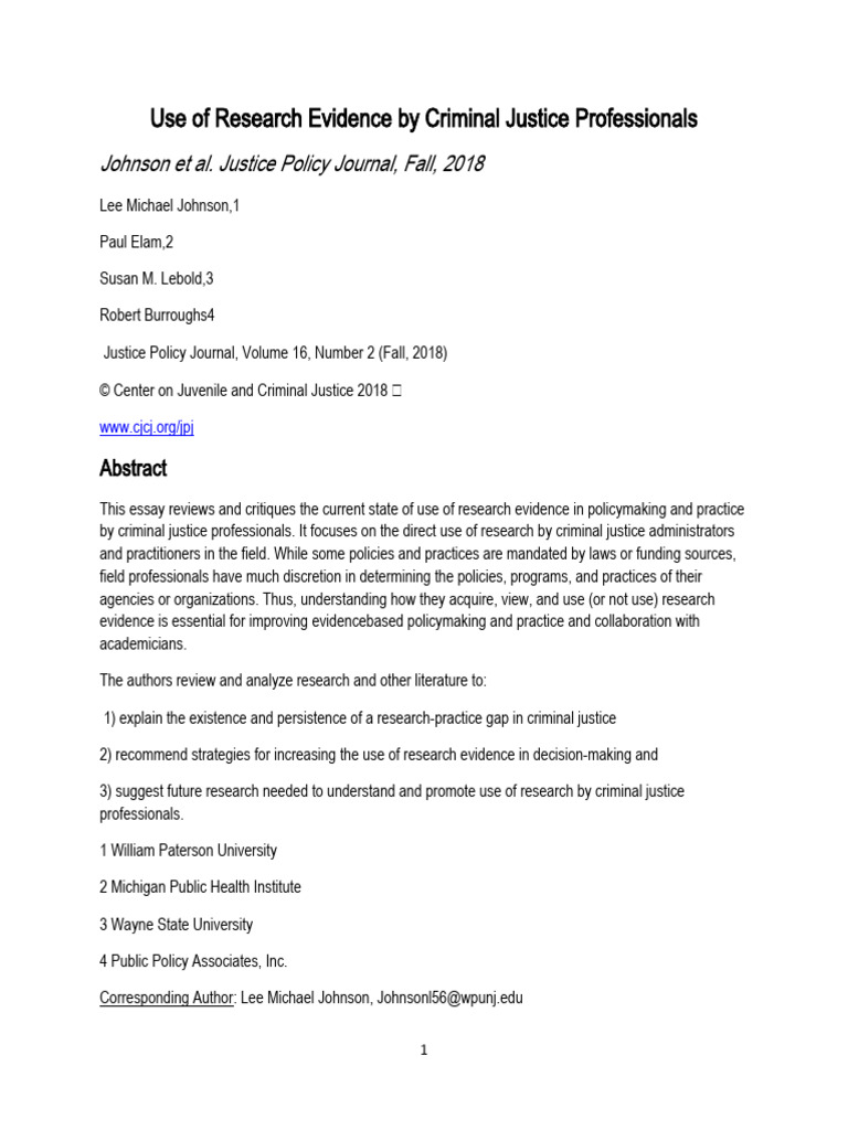 Enhancing Research Use in Criminal Justice | PDF | Evidence Based ...