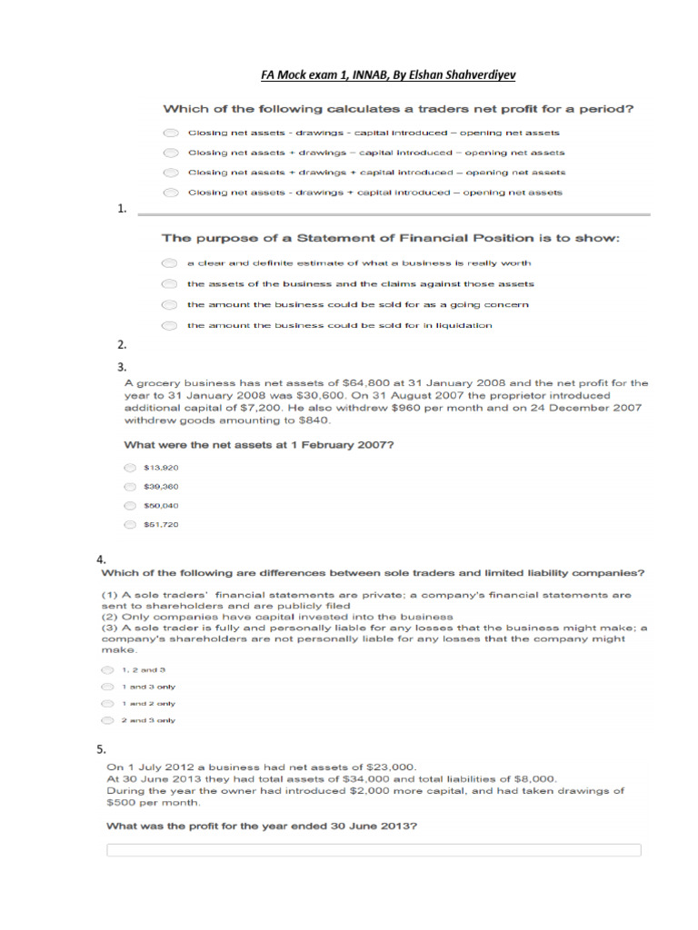 FA Mock exam 1 | PDF