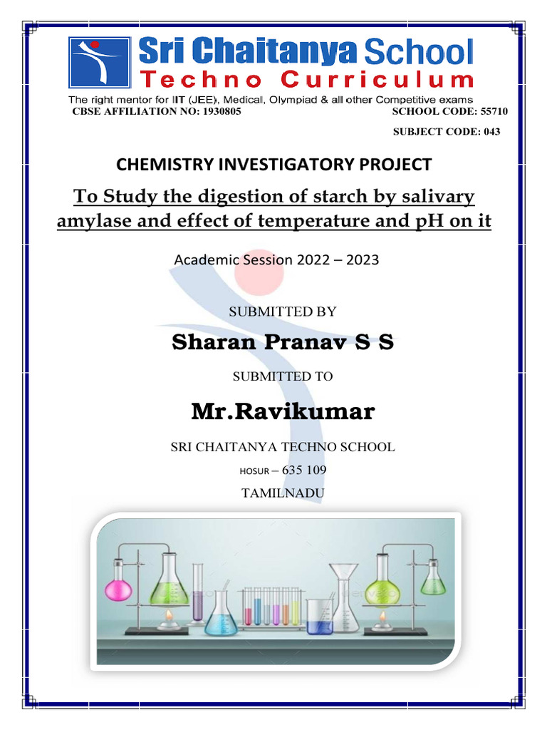 Chemistry Class 12 Project | PDF | Digestion | Saliva