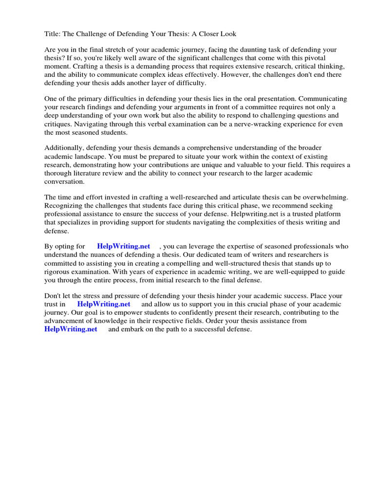 Defending Your Thesis Definition | PDF