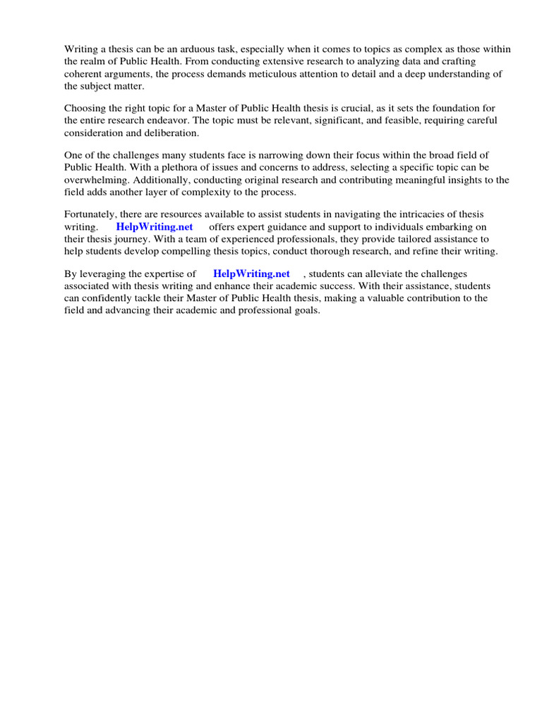 Master of Public Health Thesis Topics | PDF | Thesis | Public Health Master of Public Health Thesis Topics | PDF | Thesis | Public Health