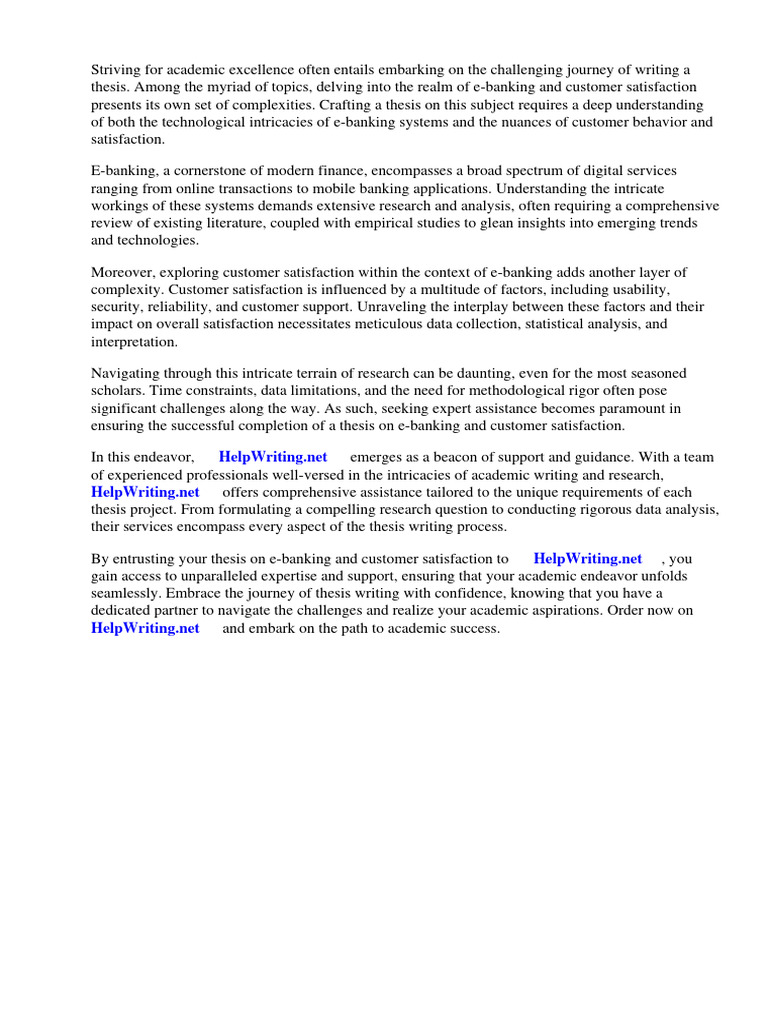 E-banking and Customer Satisfaction Thesis | PDF | Online Banking | Banks & Banking