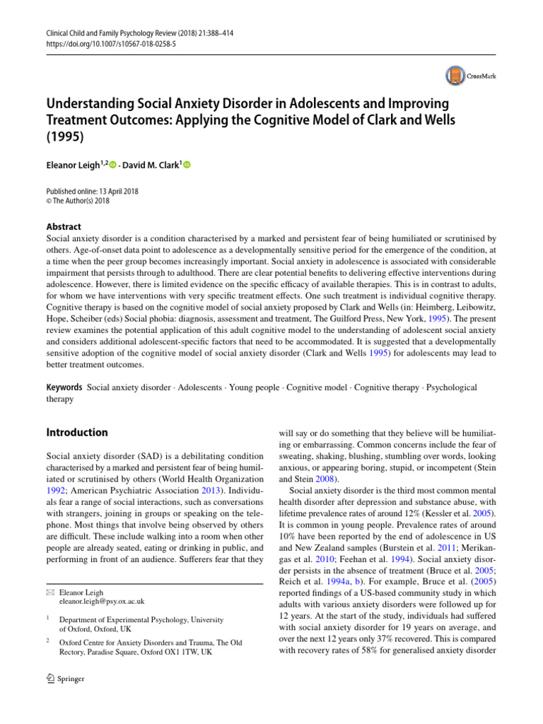 Understanding Social Anxiety Disorder in Adolescents and Improving ...