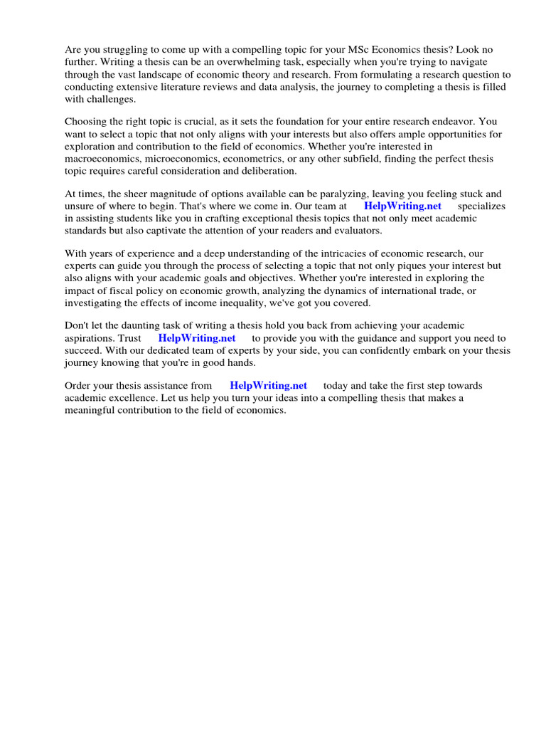 Msc Economics Thesis Topics | PDF | Economics | Concrete