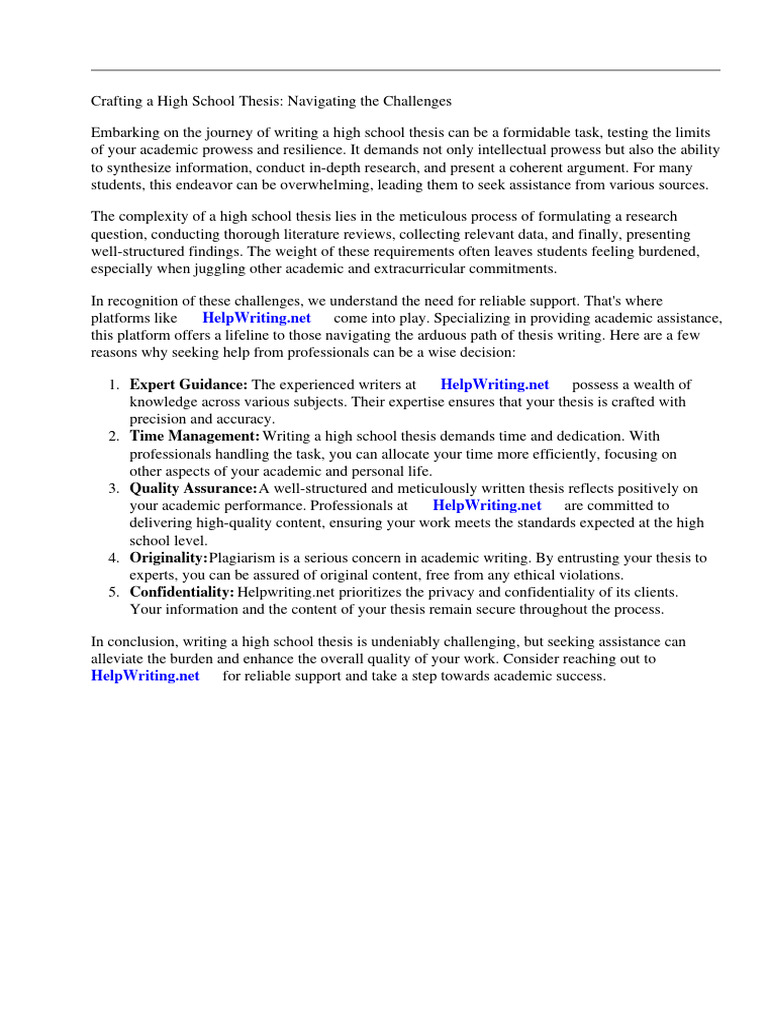 High School Thesis Sample | PDF | Essays | Thesis