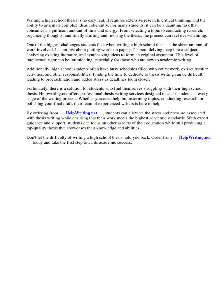 High School Thesis Writing | PDF