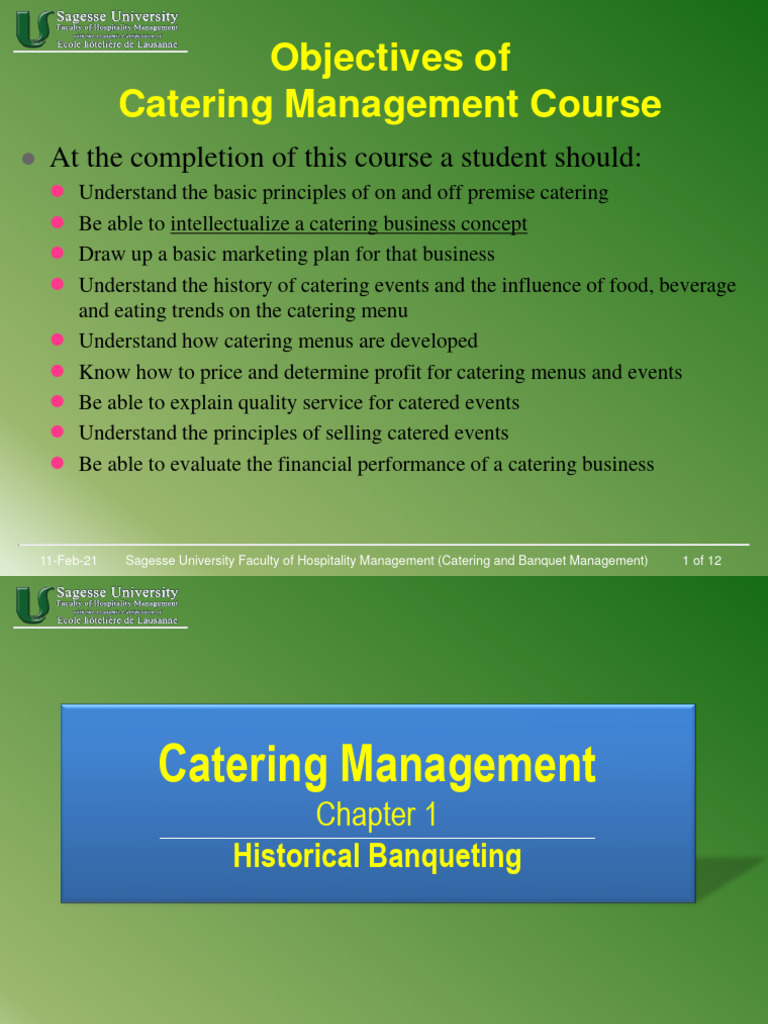 Catering Management Course Overview | PDF | Menu | Entrée