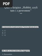 Test Ze Znajomości Lektury HOBBIT. Tam I Z Powrotem. Klasa 6 | PDF