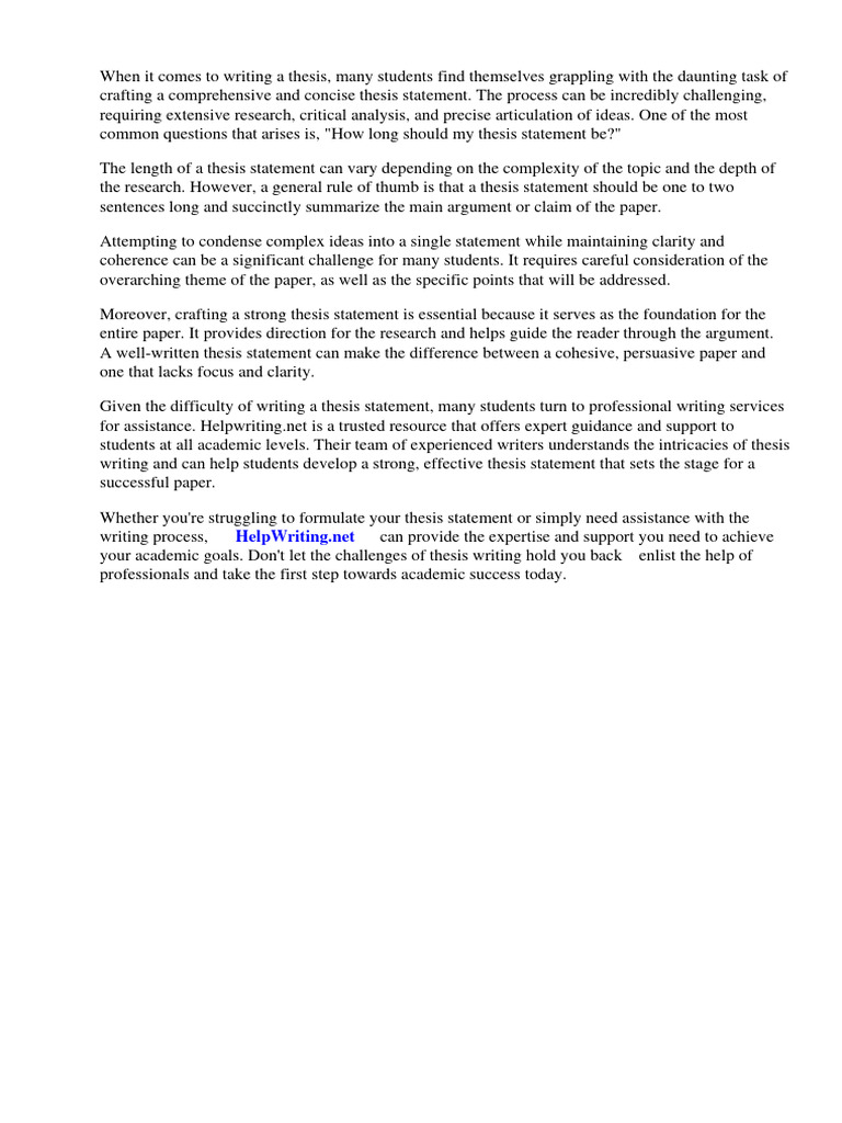 How Long Should My Thesis Statement Be | PDF