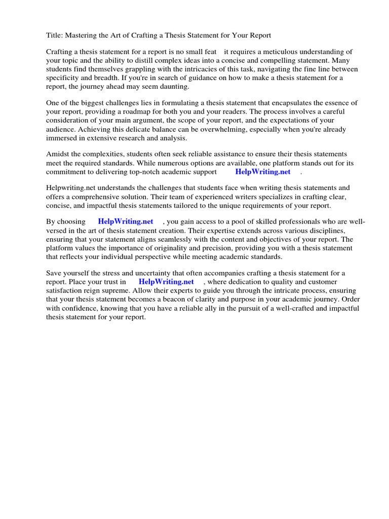 How To Make A Thesis Statement For A Report | PDF