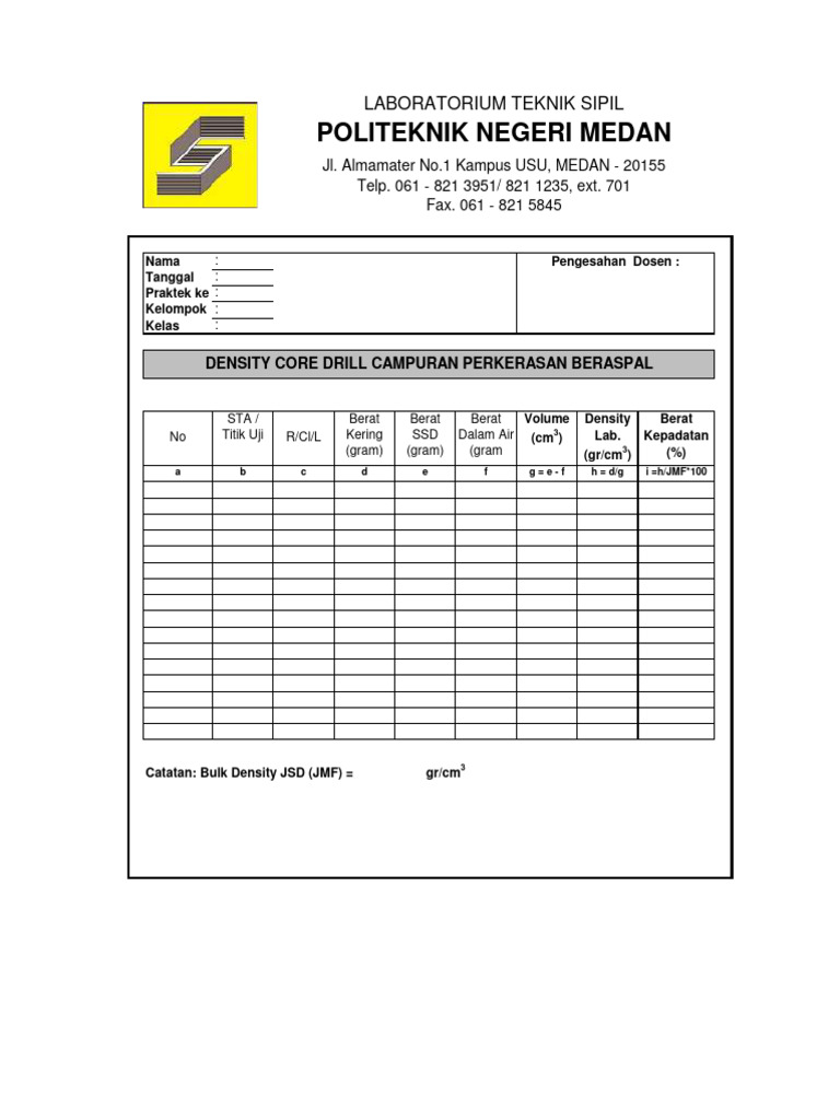 Form Uji Density Core Drill | PDF