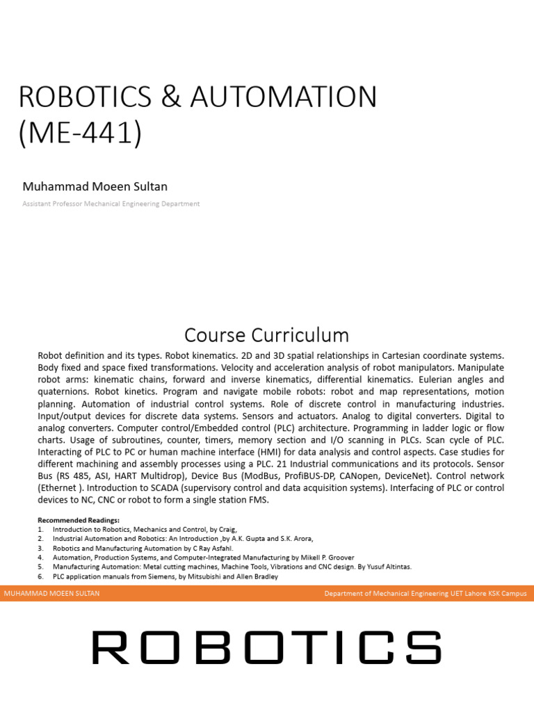 Lecture 1 Robotics And Automation Pdf Programmable Logic Controller Automation