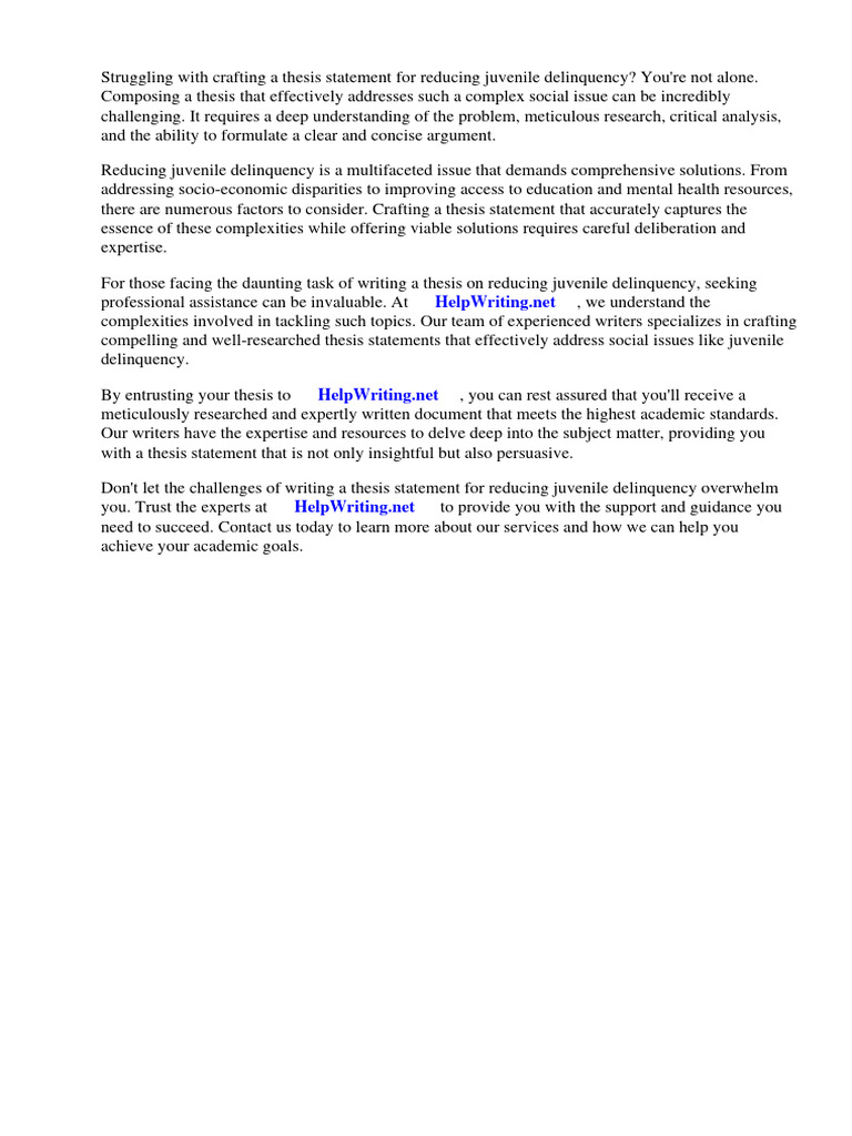 Thesis Statement For Reducing Juvenile Delinquency | PDF | Juvenile Delinquency | Violence
