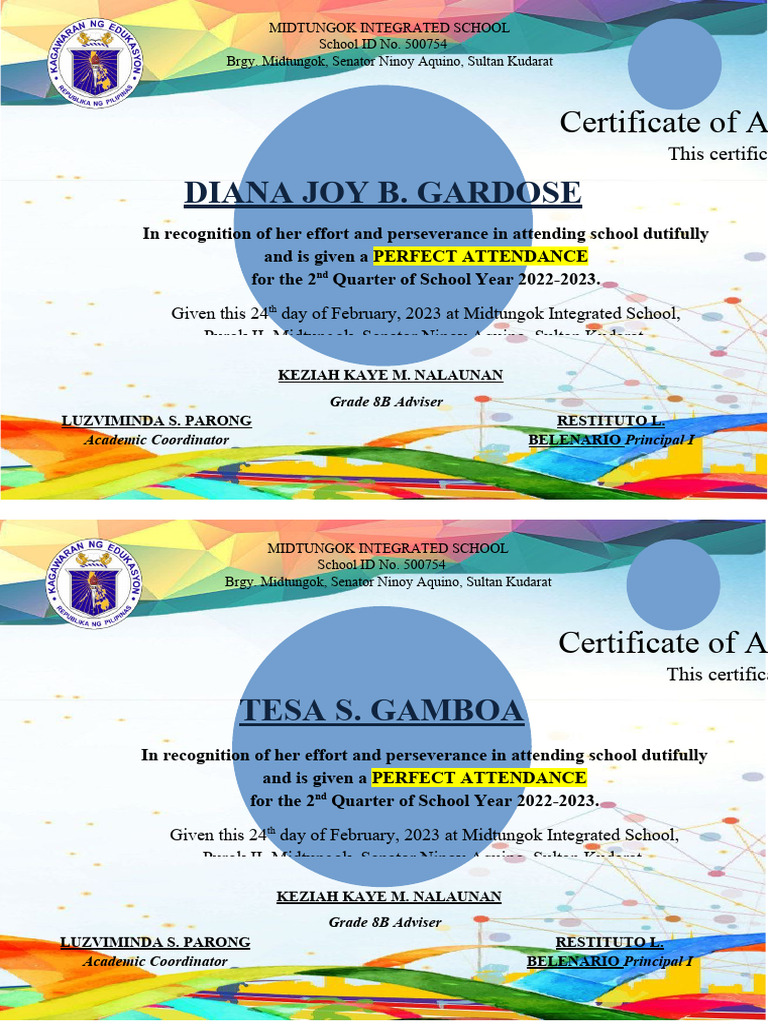 PERFECT ATTENDANCE Certificate | PDF