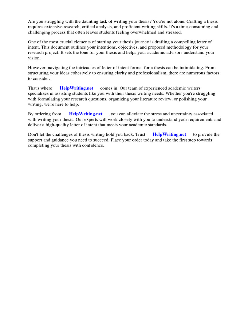 Letter of Intent Format for Thesis | PDF