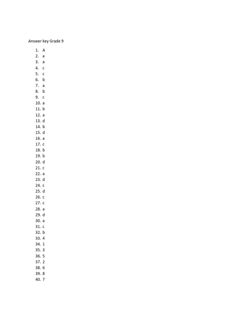 Answer Key Grade 9 | PDF