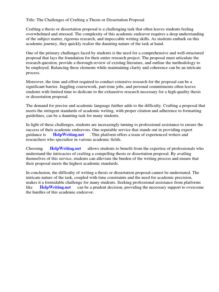 Writing A Thesis or Dissertation Proposal | PDF