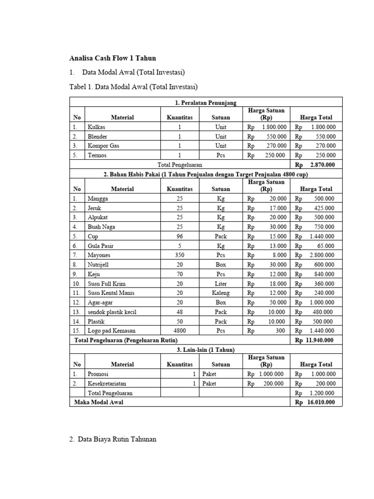 Tabel Analisa Cash Flow | PDF