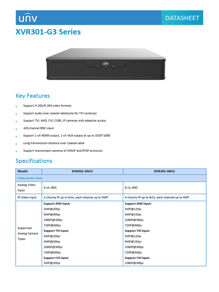 20221219 - 1864152 - UNV【Datasheet】XVR301-G3 Series-V1.02 EN - 958075 - 168459 - 0 | PDF | Hdmi ...