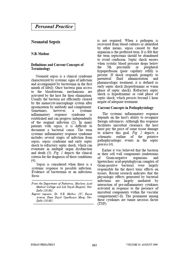 Personal Practice: Neonatal Sepsis | PDF
