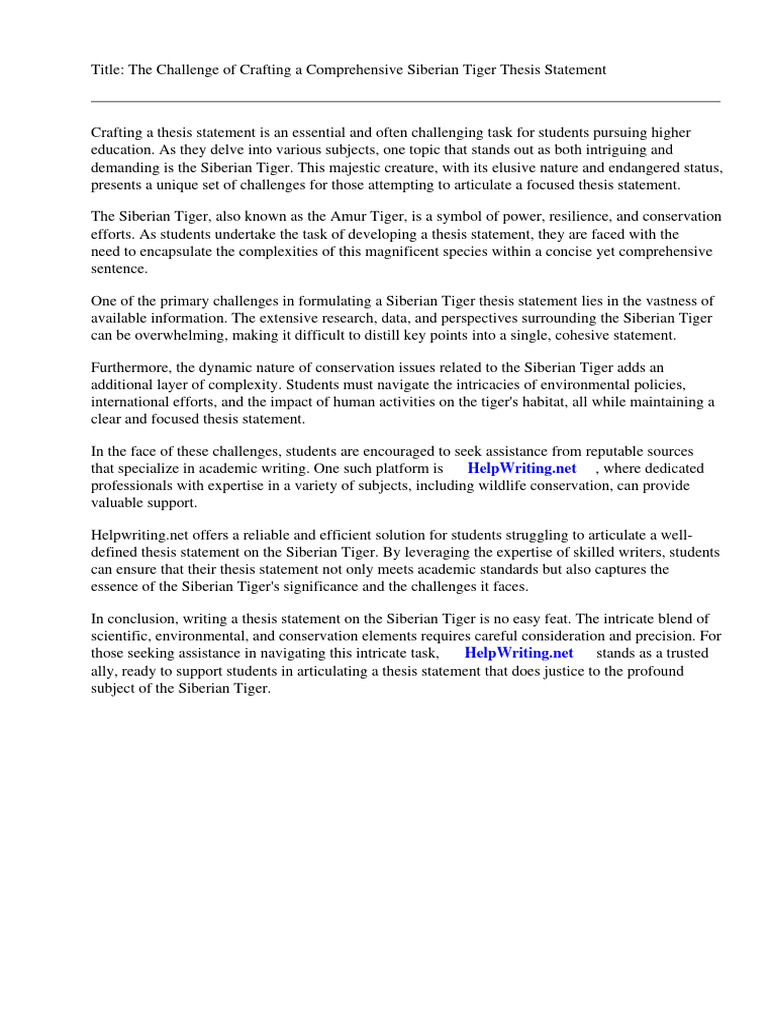 Siberian Tiger Thesis Statement | PDF