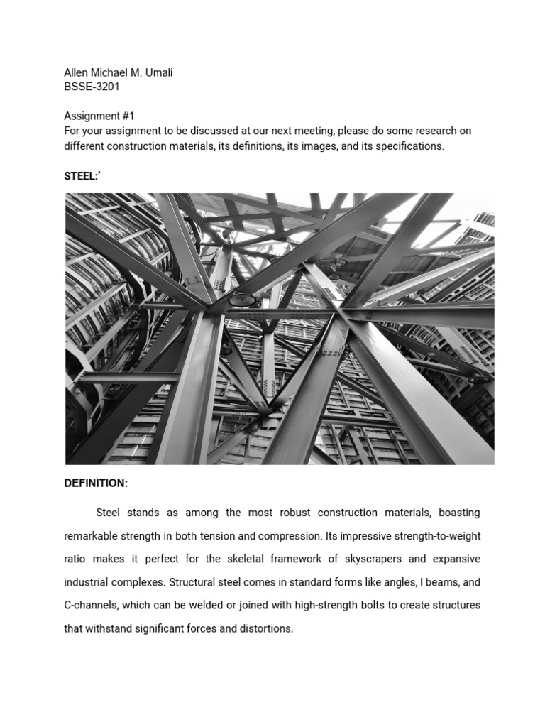 Umali Allen Michael M. Assignment No. 1 | PDF | Structural Steel | Steel