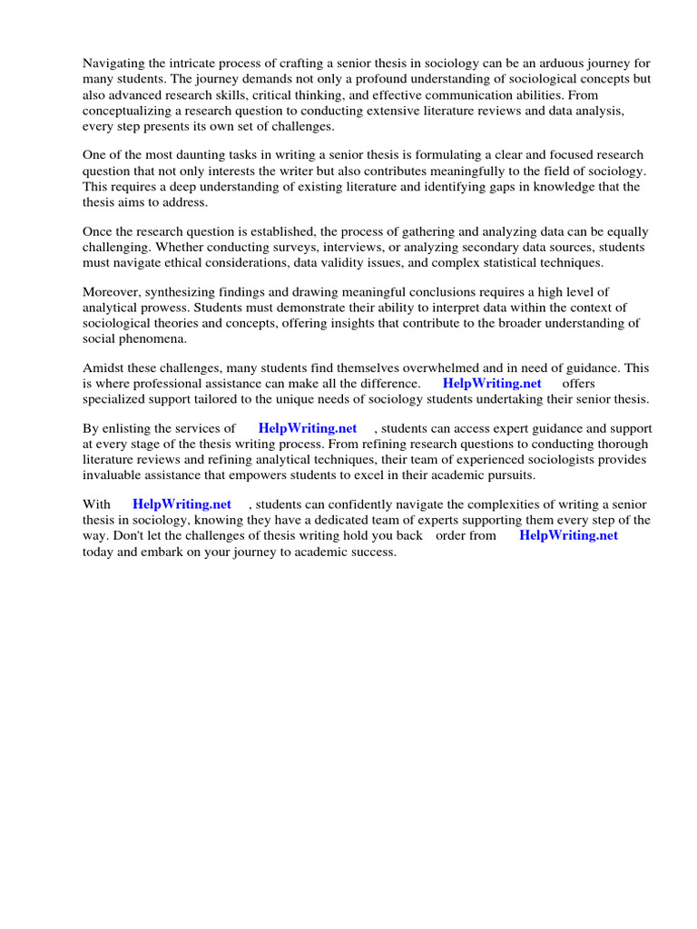 A Guide To Writing A Senior Thesis in Sociology | PDF