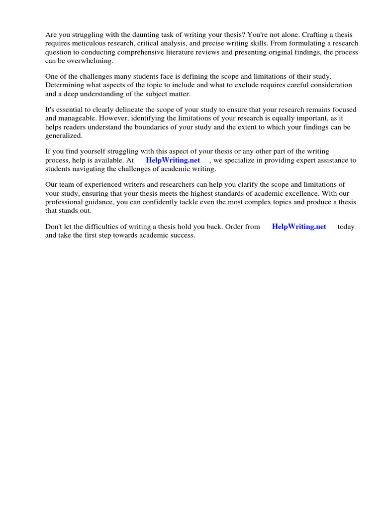 Scope and Limitations of The Study Thesis Sample | PDF