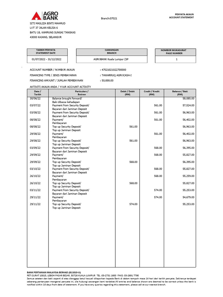 Agrobank Account Statement Summary | PDF | Credit Card | Financial Services