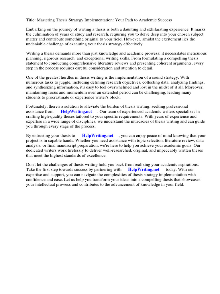 Thesis Strategy Implementation | PDF
