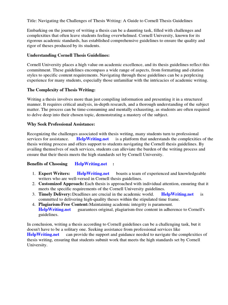 Cornell Thesis Guidelines | PDF