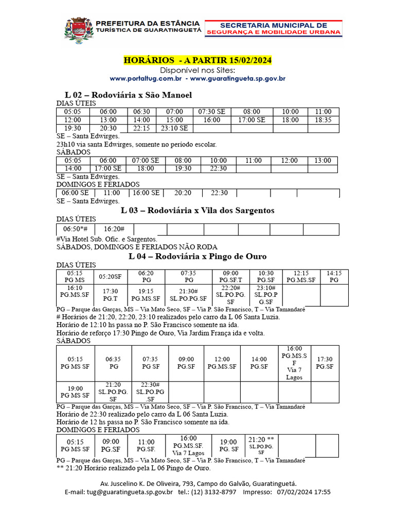 04 Horario Urbana Guaratingueta PMG 15 02 2024 1 | PDF
