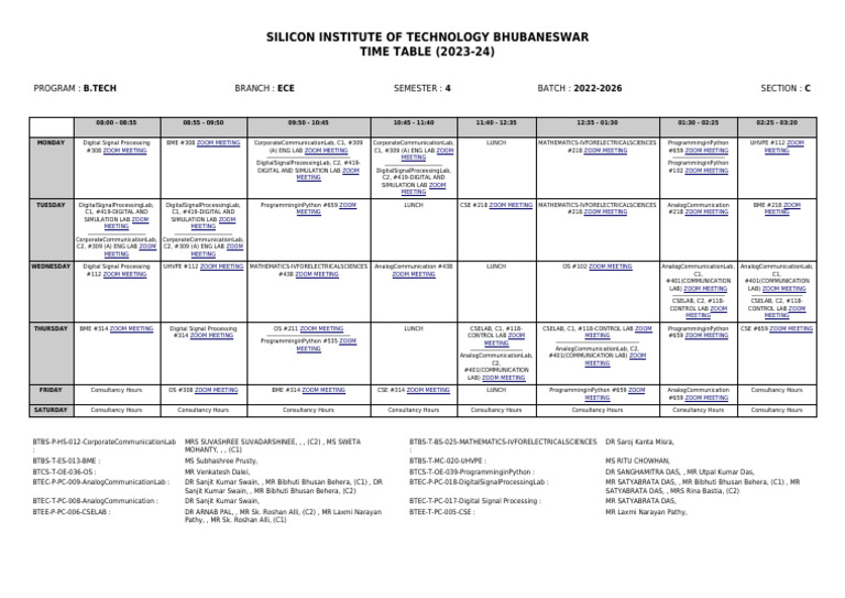 Timetable (B.tech Ece 4 (C) ) | PDF | Computer Engineering | Electronics