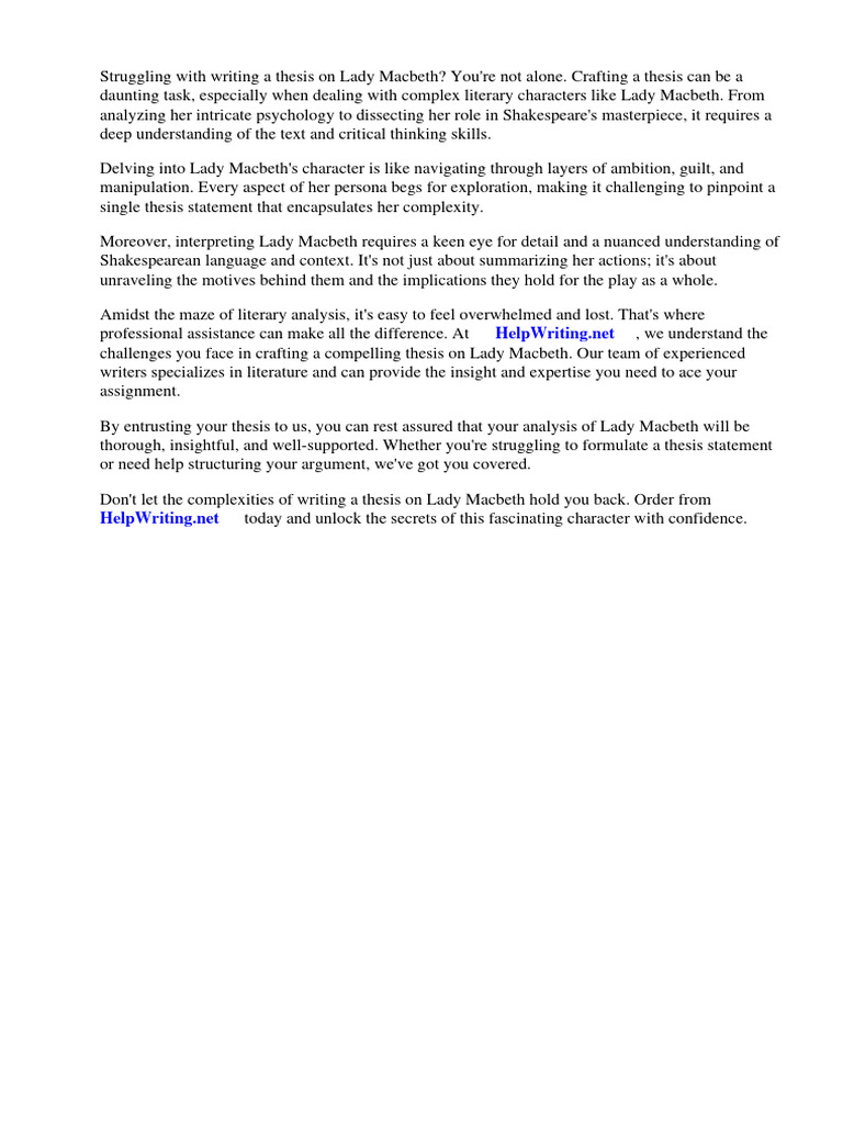 Thesis For Lady Macbeth | PDF | Macbeth