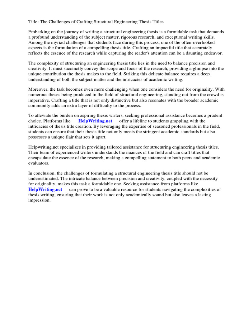 Structural Engineering Thesis Titles Pdf Thesis Engineering 6809