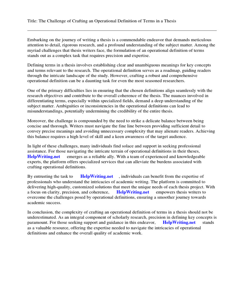 Operational Definition of Terms Thesis Example | PDF | Validity ... Operational Definition of Terms Thesis Example | PDF | Validity ...