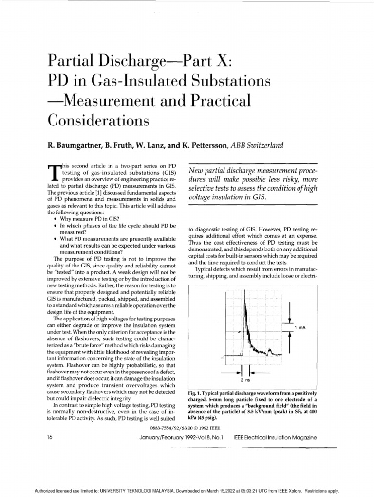 Partial Discharge. X. PD in Gas-Insulated Substations-Measurement and ...