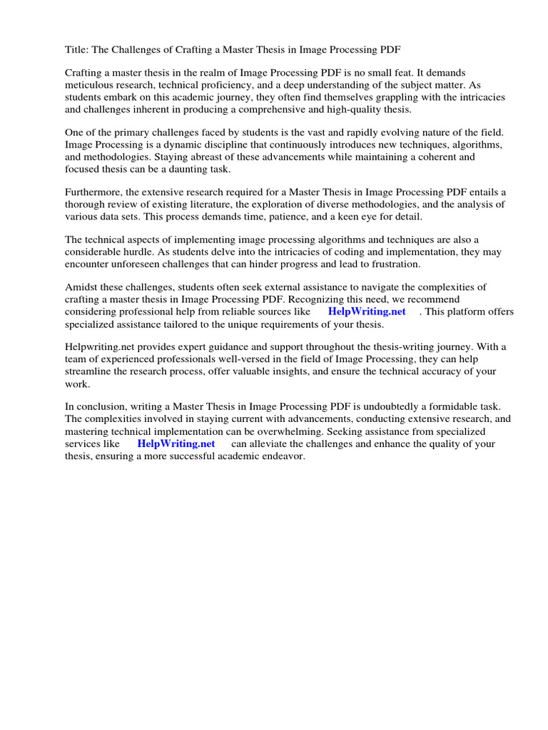 Master Thesis Image Processing PDF | PDF