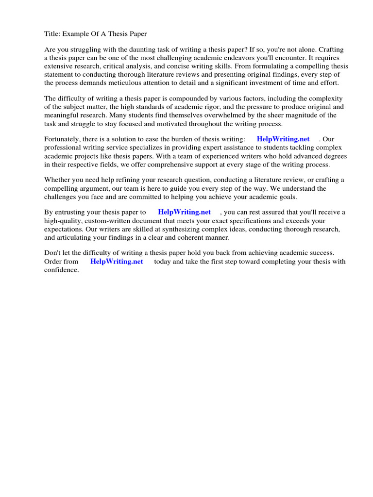 Example of A Thesis Paper | PDF
