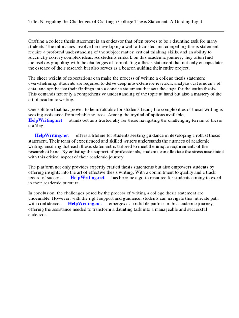 Mastering College Thesis Statements | PDF | Essays | Thesis