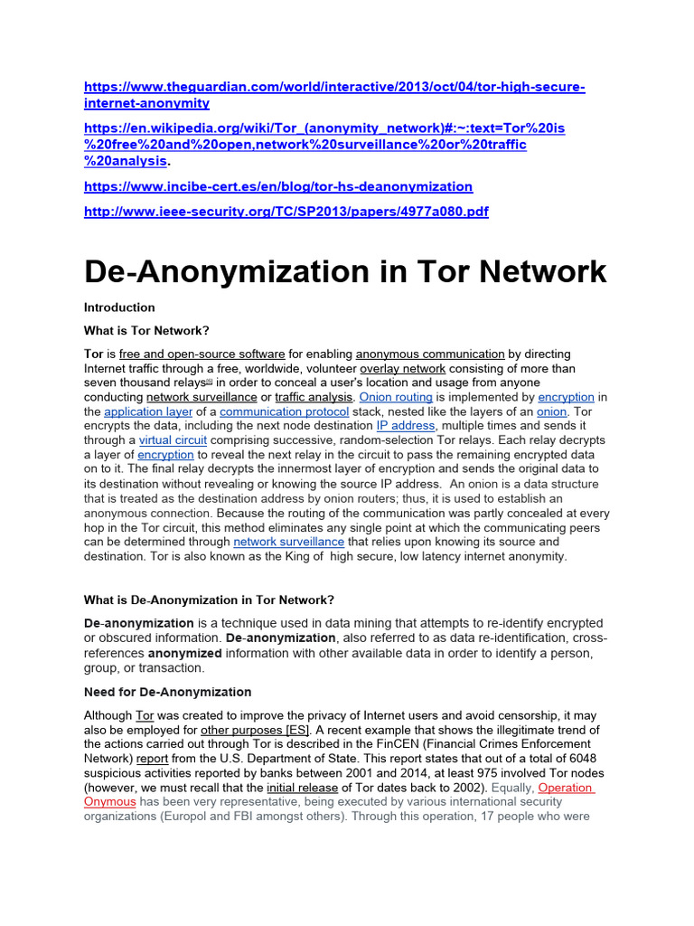 De Anonymization in Tor | PDF | Computer Network | Information And Communications Technology