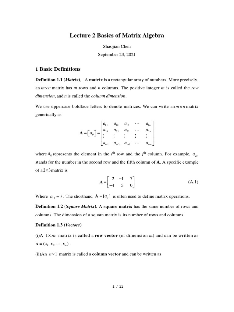 Appendix B Matrix Algebra Pdf Matrix Mathematics Variance