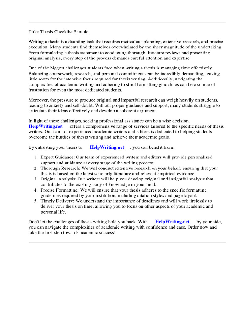 Thesis Checklist Sample | PDF