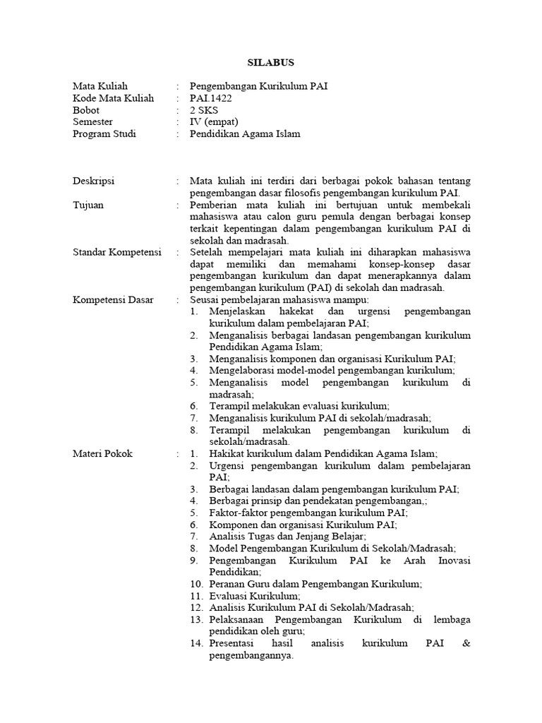 00 - SILABUS Pengemb. Kurikulum PAI-IV | PDF