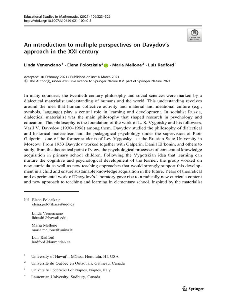 An Introduction To Multiple Perspectives On Davydov Approcah in The ...
