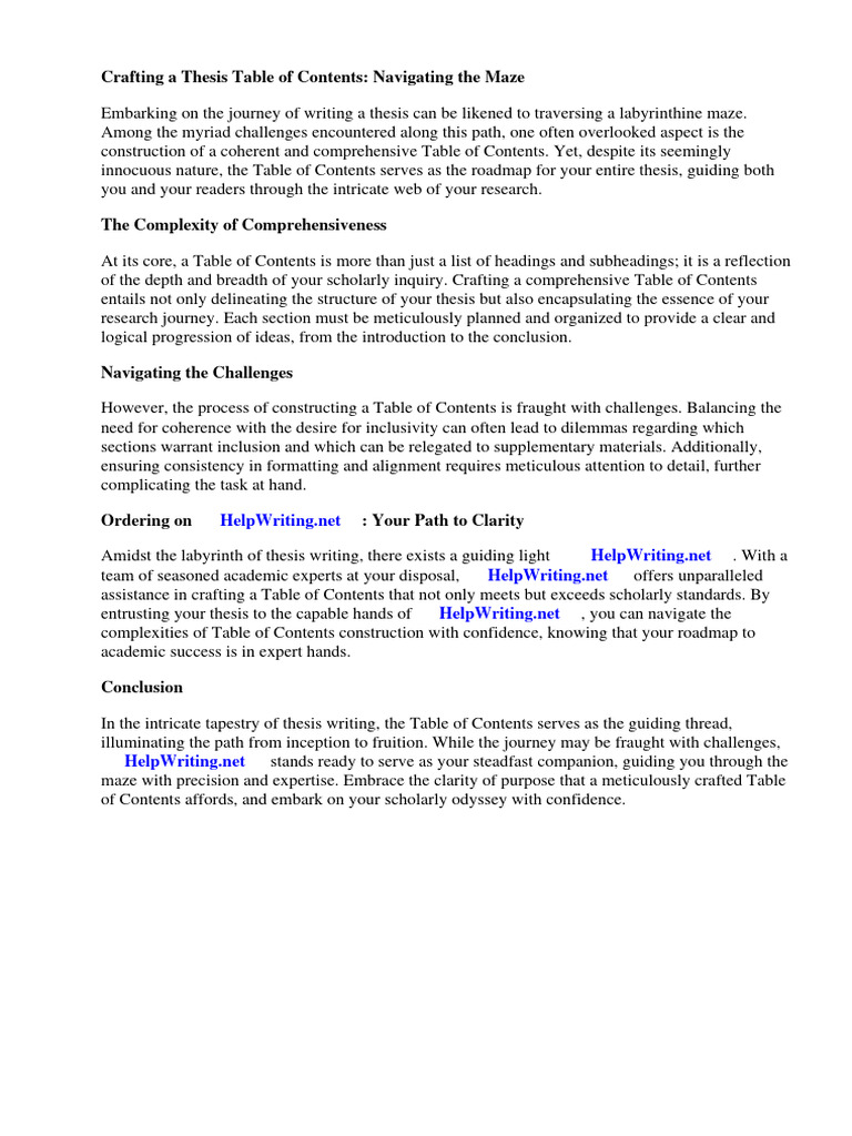 Thesis Table of Contents | PDF