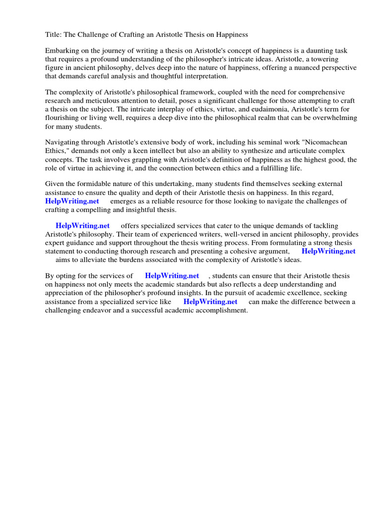 Aristotle Thesis Writing Guide | PDF | Happiness | Virtue