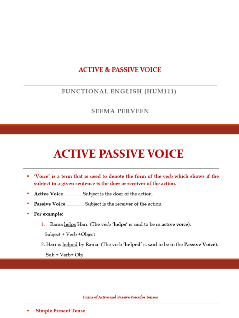 Active Passive Voice | PDF