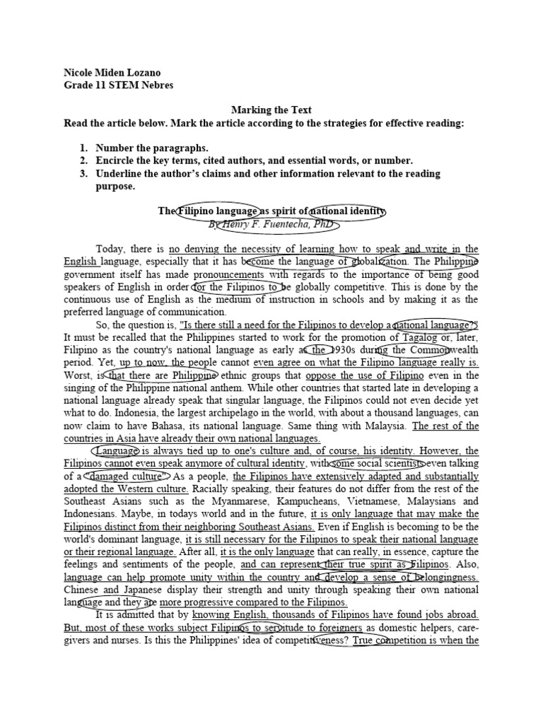 Marking The Text - Reading and Writing | PDF