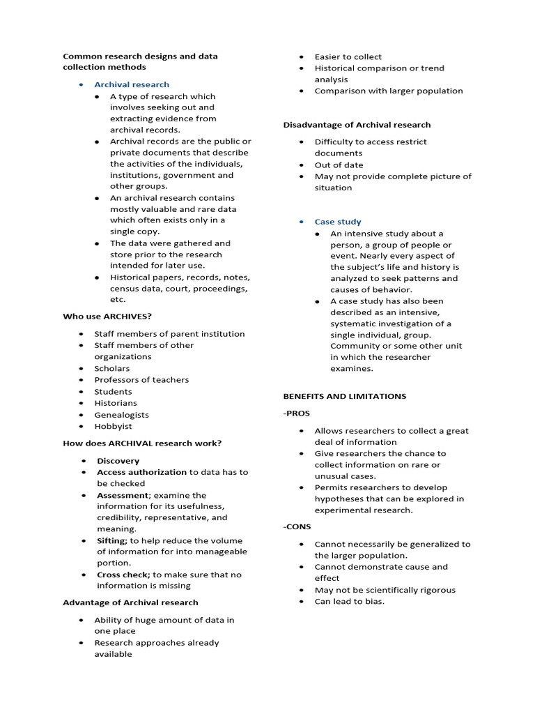 Common Research Designs and Data Collection Methods | PDF